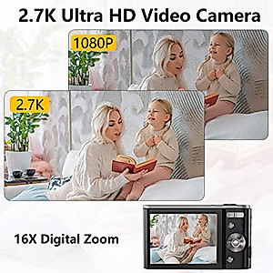 Digital Camera for Kids Boys and Girls - 2.7K 48MP Children's Camera with 32GB SD Card, Rechargeable Electronic Mini Camera for Students, Teens, Kids