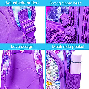 CCJPX 3PCS Girls Backpack, 16” Kids Unicorn Sequin Bookbag and Lunch Box for Kindergarten Elementary