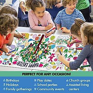 JellyPanda Easter Large Coloring Table Cloth Happy Easter Giant Coloring Poster Bunny Egg Pages Sheets Paper for Kids Adults 71 * 23.6 in