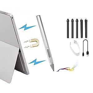 4096 Pressure Stylus Pen for Microsoft Surface Pro 9/8/7/6/5/4/3/X Surface Laptop Book Studio Surface 3/Go3/Go2/Go Pen Protocol, Magnetic Hold, Erase Copy Paste+Tilt&Palm Rejection Function (Silver)