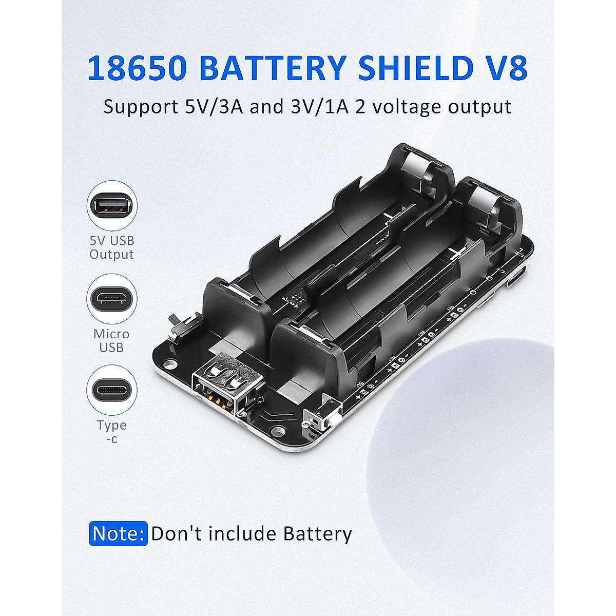 diymore 1865O Battery Holder Double Li-ion V8 Battery Shield Micro USB 5V/3A 3V/1A Power Bank Battery Charging Module for Raspberry Pi and Arduino ESP32 (2 Holders)