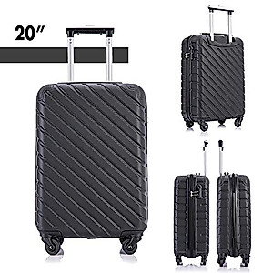 Apelila 4 Piece Hardshell Luggage Sets, Black Travel Suitcase, Check in & Carry On Luggages with Spinner Wheels Free Cover& Hangers Inside 18" 20" 24" 28"