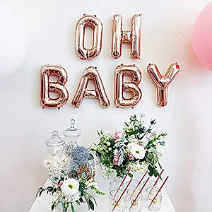 Rose Gold Baby Shower Decorations for Girl Pink Gold It’s A Girl Baby Shower Banner Rose Gold OH Baby Foil Letter Balloons Rose Gold Foil Fringe Curtains Tissue Pom Poms Honeycomb Balls by HappyField