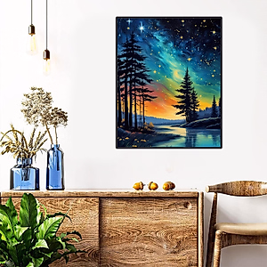 xackcme Starry Sky Paint by Numbers for Adults-Starry Night Paint by Number on Canvas Without Frame,DIY Abstract Landscape Oil Painting for Gift Home Wall Decor(16x20inch)