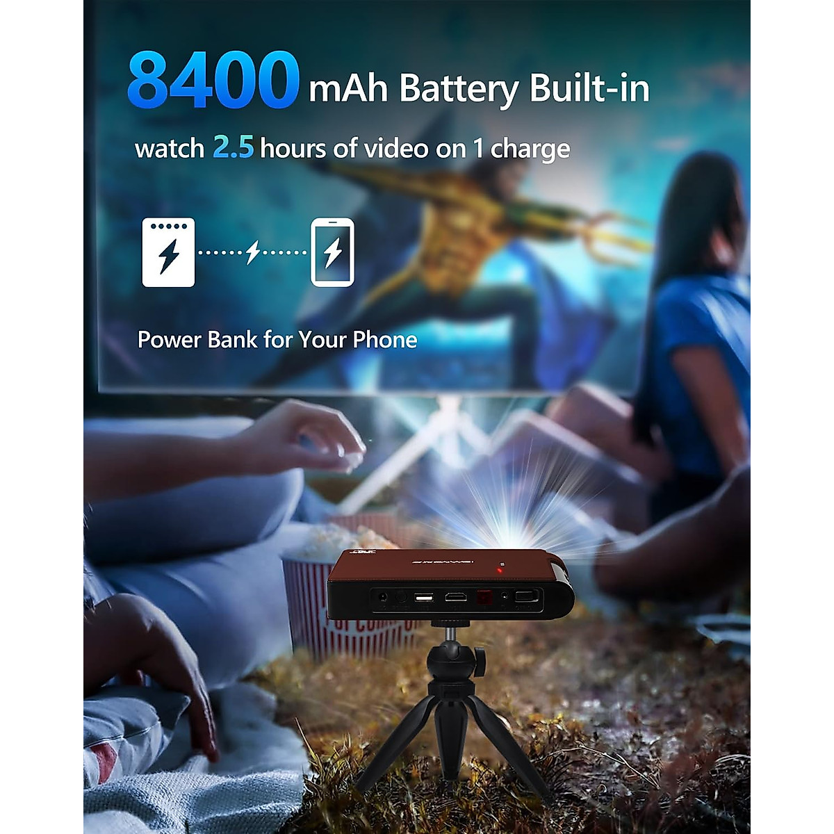 2022 Mini Pocket WiFi Projector 3D DLP 3600 Lumens WXGA HD LED Portable Wireless Video Projectors Support 1080P Airplay HDMI USB Auto Keystone Battery Pico for Gaming Home Theater Outdoor Movie Camp