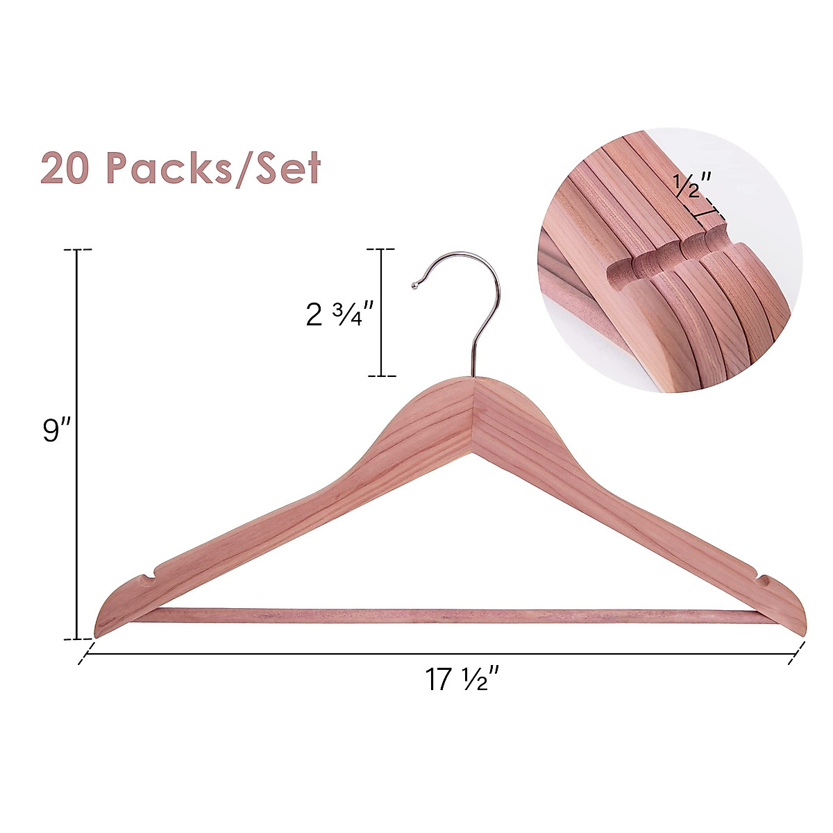 StorageWorks Coat Hanger, Cedar Wood Clothes Hanger, Natural Wood Hangers for Shirts, Jackets, Pants, Coats, Suits, Sweaters, 20 Pack