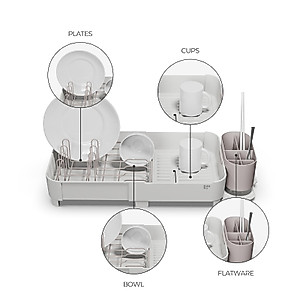 Zuutii Dish Drying Rack with Drainboard,Expandable(17.5-25.4") Large Dish Rack,Sink Dish Drainer with Utensil Holder,Dish Rack for Kitchen Counter