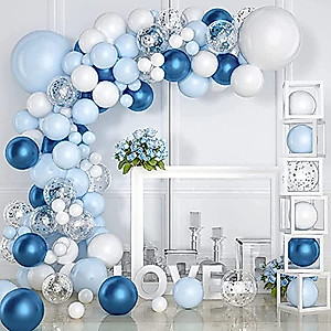 Blue and White Balloons, Blue White Balloon Garland Arch Kit, 102 pcs Pastel Blue White Balloons for Baby Shower Birthday Wedding Party Decorations