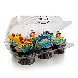 pack of 30 half dozen cupcake containers 6 compartment Clear Cupcake Muffin Containers 4" High for topping Strong Quality 6 cupcake containers plastic disposable 6 cupcake boxes 6 cupcake holder