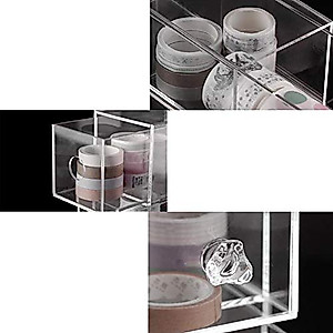 HomDSim 3 Drawers Acrylic Clear Washi Tape Box Organizer Storage,Divider Closet Container Holder for Cosmetic Makeup,for Ribbon,Sewing,Thread,Masking Tape,Roll Tape,Pencils,Cotton Ball, Cotton Swab