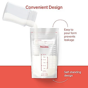 200 Count Economy Jumbo Pack Breastmilk Storage Bags by Love Noobs, 7 OZ, PRE-STERILIZED, Self-Standing Breast Milk Storage Bags Freezer, BPA-Free, Leak Proof Double Zipper, Bolsas para Leche Materna