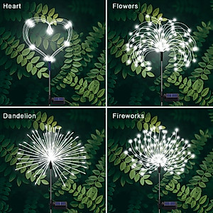 Solar Firework Lights - 4 Pack 120 LED Decorative Starburst Lights, 12 Hrs Working Time, for Garden Pathway, Courtyards, Wedding & Christmas Decor (Cool White)