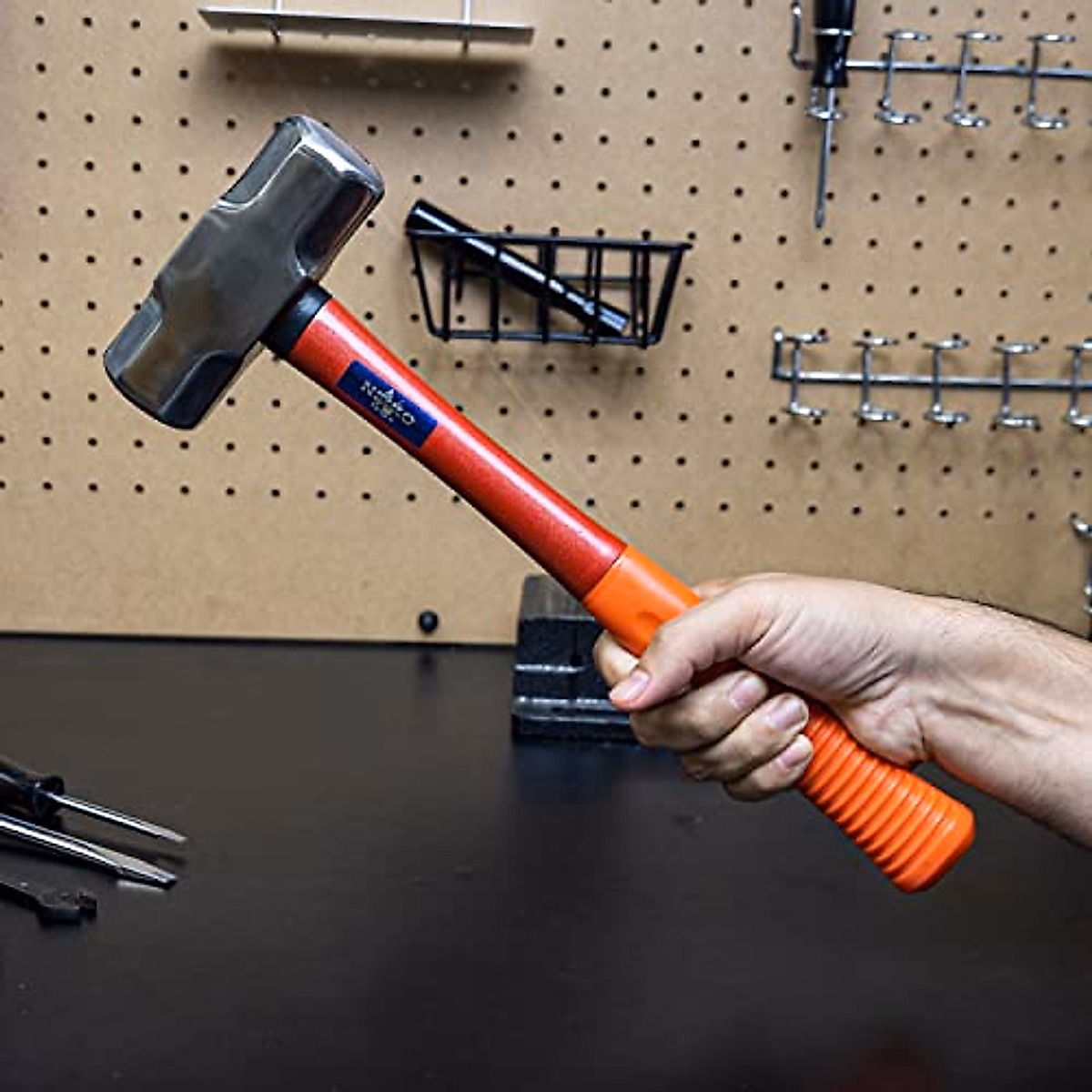 NEIKO 02867A Fiberglass Sledge Hammer 3.3 Pound Heavy-Duty Forged Steel Rubber Grip Handle Mirror Polished Head
