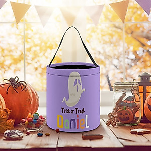 Personalized Halloween Trick or Treat Bucket for Kids Boys Girls Customized Halloween Party Gifts Custom Halloween Tote Bags Pumpkin Bat Candy Bags Basket for Halloween Party Favor Supplies