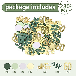 Sage Green 60th Happy Birthday Confetti, 60th Birthday Table Decorations Scatter Confetti Birthday Cake Confetti, Green Gold Foil Confetti Decorations for 60th Birthday Woman Men Party Decor 230 Pcs