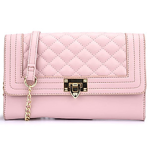 Olivia Miller Women's Fashion Cameron PU Faux Leather Quilted Textured w Front Flap, Pink Crossbody Bag Everyday Small Casual Evening Purse Handbag