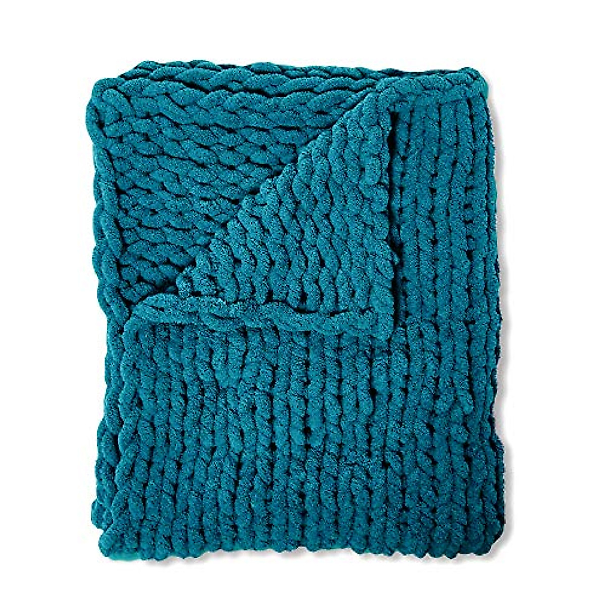 Sterling Letter Chunky Knit Throw Blanket - 40" x 48" - Handwoven - Gorgeous Braided - Breathable - Chenille Yarn - Cozy Blanket - Modern Bedding - Soft Blankets - Bedroom Decor (Caribbean Sea Blue)