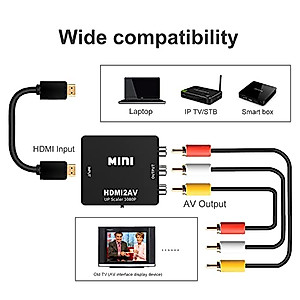 HDMI to AV Converter, HDMI to RCA Adapter, 1080p HDMI to AV 3RCA CVBs Composite Video Audio Converter Adapter for TV/PS3/VHS/VCR/DVD/PC/Blu-Ray DVD