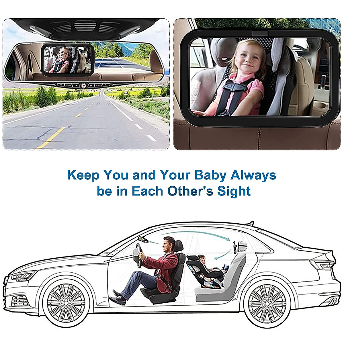Upgrade Baby Car Mirror Larger and Clearer Rear View for Car Back Seat to See Baby 100% Shatterproof