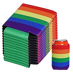 12 Pack Rainbow Can Sleeves Insulated Beer Can Coolers Sleeves Collapsible Neoprene Drink Coolies for Weddings Pride Parties