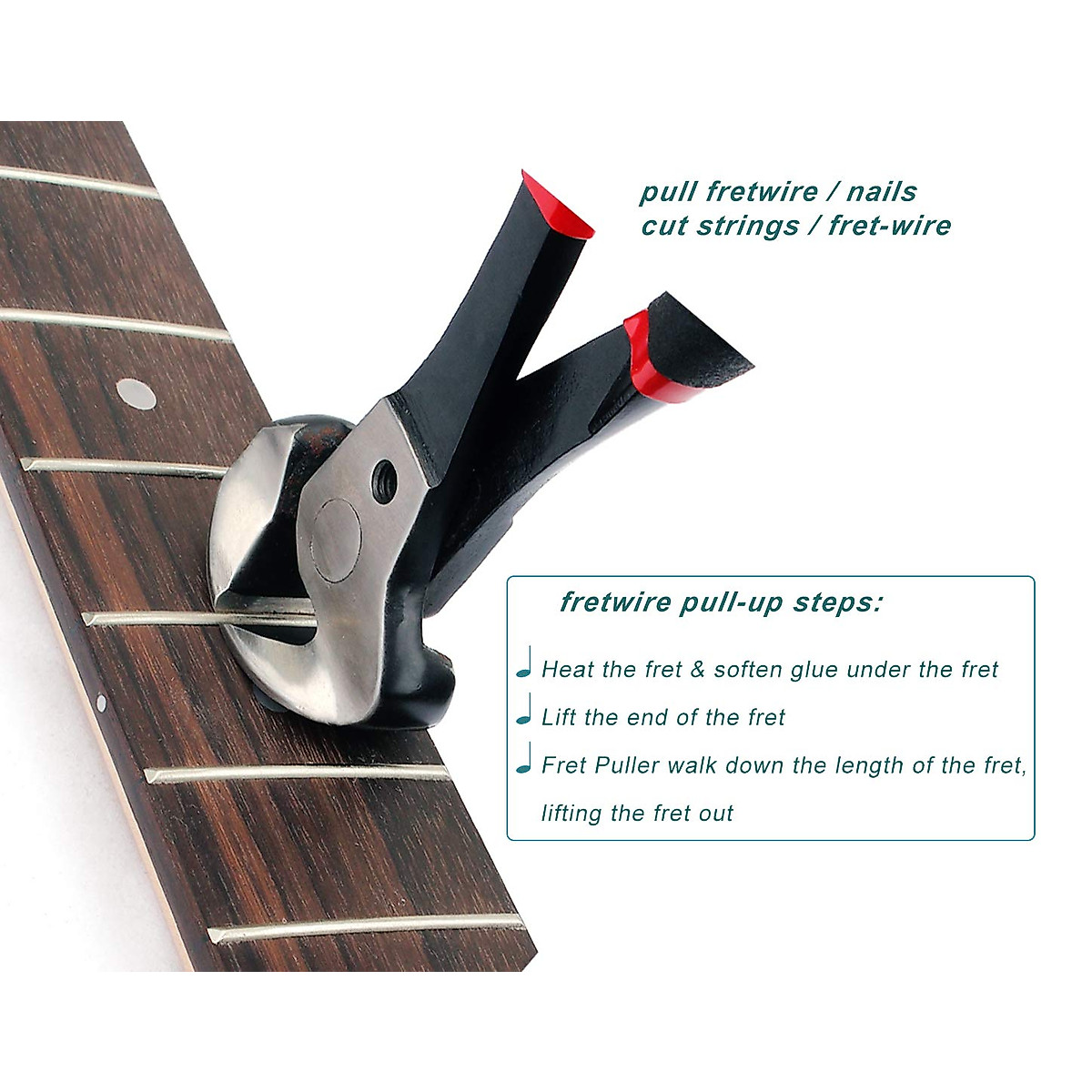 Guitar Fretwire and Bridge Pins Puller, 8-Inch End Cutting Plier for Fret Wire Work, Specially Hardened Stainless Steel Jaws, Cuts Wire and String Neatly, Luthier Repair Tool, Black