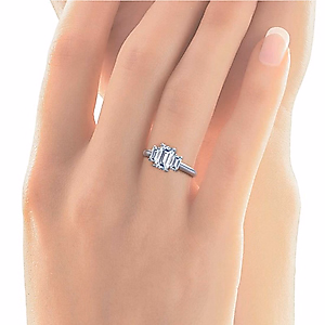 2 TCW Emerald Cut Moissanite Solitaire With accents Engagement Bridal Ring For Women In 10KT Solid Gold In Prong Setting For Wedding Anniversary ( Center 1 CT , Clarity VVS1-VVS2 , Color D-E,8)