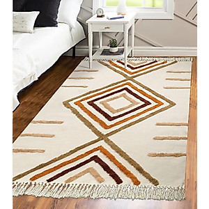 Uphome Boho Area Rug 4'x6' Diamond Tufted Washable Living Room Rug with Tassels Soft Cotton Woven Nursery Rug Modern Farmhouse Colorful Indoor Carpet for Entryway Bedroom Kitchen Office