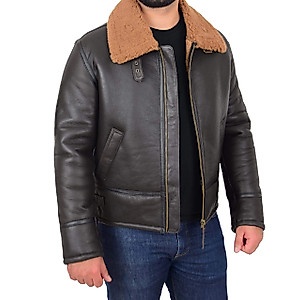 A1 FASHION GOODS Original Sheepskin Flying Jacket For Men B3 Bomber Aviator Pilots Shearling Coat Raptor (Brown/Ginger, Small)
