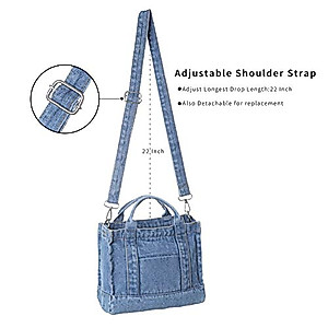 AOCINA Denim Purse Jean Travel Tote Bags for Women Beach Bag Denim Purses and Handbags for Teen Girls Women (Small E-Light Blue)