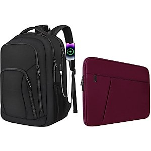 BOOEUDI Laptop Backpack 17.3 Inch TSA Friendly Large Travel Backpack, Laptop Case 15.6 inch, WineRed