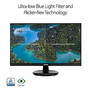 ASUS 27” 1080P Monitor (VA27DCP) - Full HD, IPS, 75Hz, USB-C 65W Power Delivery, Speakers, Adaptive-Sync/FreeSync, Eye Care, Low Blue Light, Flicker Free, VESA Mountable, Frameless, HDMI,Black