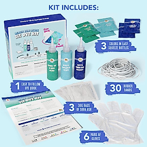 DOODLE HOG Blue Colors Tie Dye Kit in Beach Bum Blue Tie Dye – Custom Clothing Dye with 6 Refills for Summer Activities for Kids - Tie Dye Supplies with Aqua Tie Dye Techniques Guide DIY