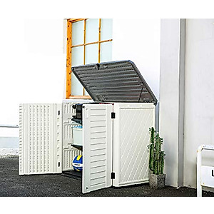 HOMSPARK Horizontal Storage Shed Weather Resistance, Multi-Purpose Outdoor Storage Box for Backyards and Patios, 26 Cubic Feet Capacity for Bike, Lawnmower, Trash Cans, Patio Accessories