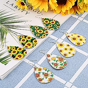Pllieay 10 Pieces Sunflowers Printed Faux Leather Sheet Glitter PU Synthetic Leather Sheet for Earrings Headbands Making (8.2 x 6.3 inch)