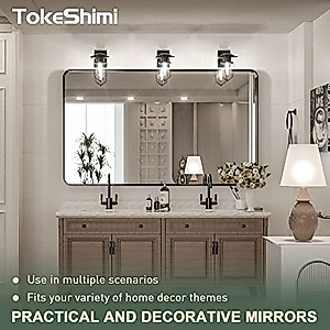 TokeShimi 48 x 30 Inch Wall Mirror Black Bathroom Vanity Mirror with Metal Frame Aluminum Alloy Soft Rounded Corner for Modern Farmhouse Wall Decor 1”Deep Set Design (Horizontal/Vertical)