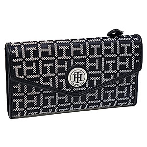Tommy Hilfiger Women's Monogram Logo Jacquard Checkbook Wallet Clutch Bag - Black / White