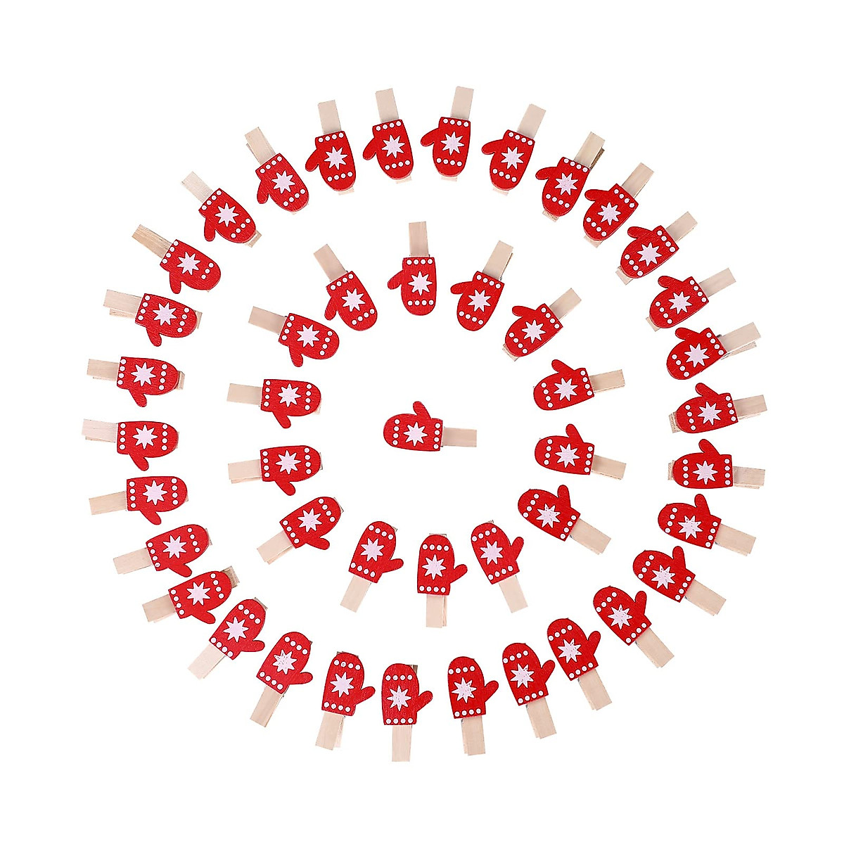 50pcs Christmas Clips Mini Clothes Pins Wooden Clothespins Photo Clips Small Wood Clips Set DIY Hanging Pegs for Christmas Cards Paper Crafts Holiday Party Supplies,Red Gloves
