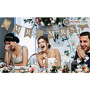 Just Married Banner Flag – Mr and Mrs Banner Rustic Burlap Sign Decoration for Wedding Party Table Photobooth Props Home Wall by Mandala Crafts