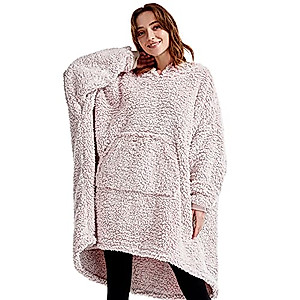 HORIMOTE HOME Cozy Sherpa Wearable Blanket Hoodie Mother s Day Gifts for Mom Gift Idea,Hooded Snuggle Blanket,Oversized Blanket Sweatshirt-Super Warm Light Weight, Pink