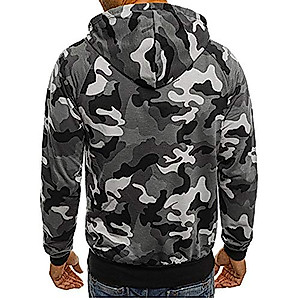 Mens Zipper Hooded Sweatshirts, Thenlian Mens Camouflage Zipper Pullover Long Sleeve Hooded Sweatshirt Tops Blouse(Gray, XL)