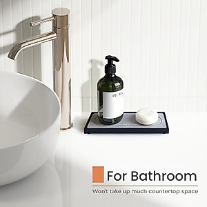 Authumberdale Instant Dry Sink Caddy Organizers, Sponge Holder for Kitchen Sink Counter, Water Absorbing Stone Drying Mat Rack, Soap Dish for Bathroom Countertop, Black Acrylic Tray with Grey Stone