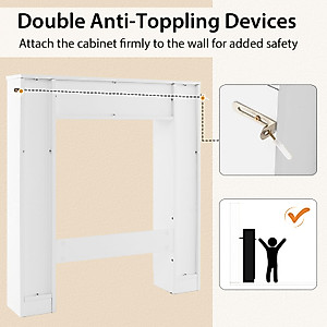 Giantex Over The Toilet Storage Cabinet, Double Door Freestanding Bathroom Organizer w/ 2 Open Compartments & 4 Adjustable Shelves, Bathroom Space Saver, Laundry Room Storage Rack (White)
