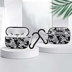 White Grey Black Camo Camouflage AirPods Pro Case Cover Gifts with Keychain, Shock Absorption Soft Cover Airpods Pro Earphone Protective Case for Men Women