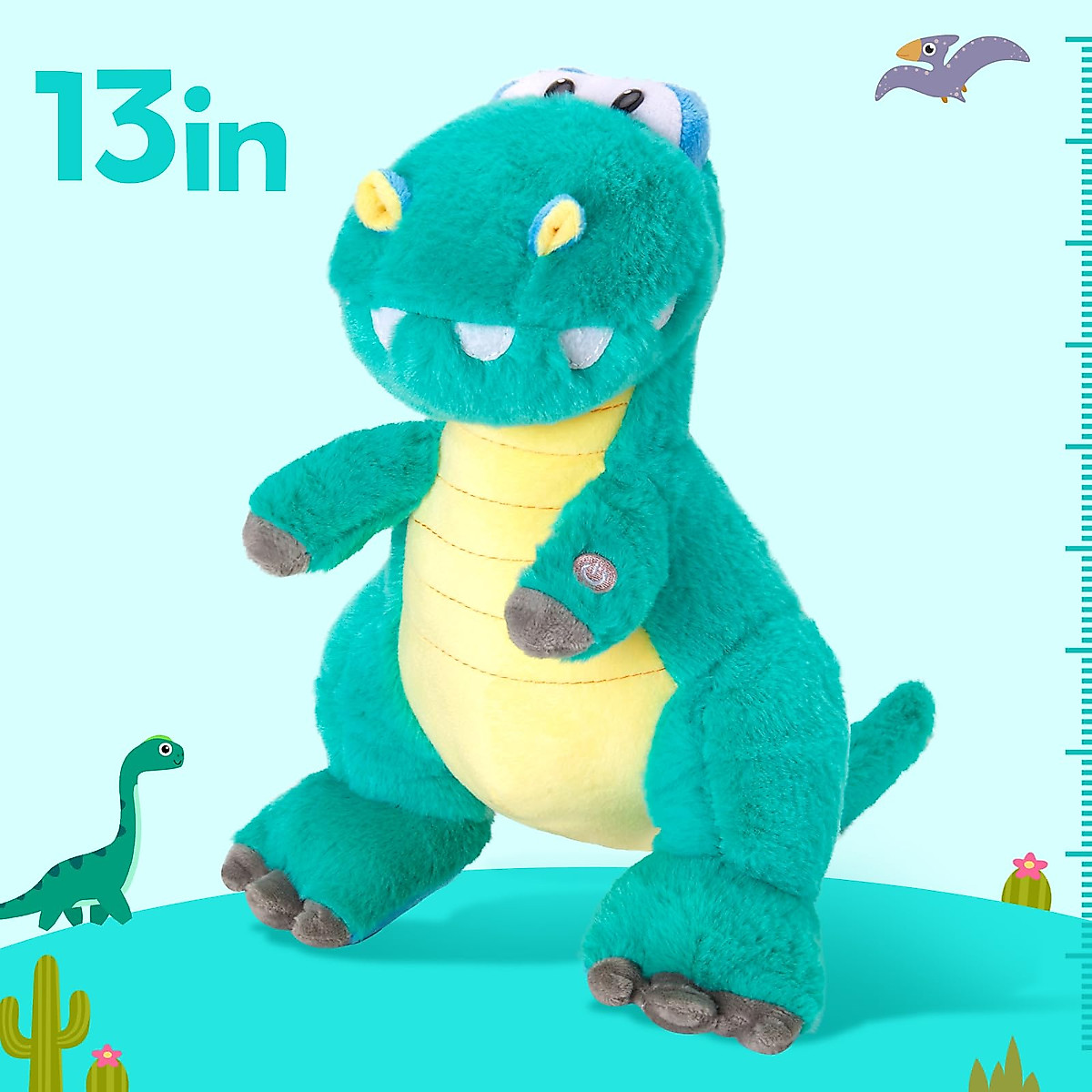 Houwsbaby 13'' Green LED Glowing Dinosaur T-Rex Light Up Stuffed Animal Night Light Plush Toy Hugging Soft Kawaii Gifts for Kids Boys Girls Decoration Holiday Birthday Present