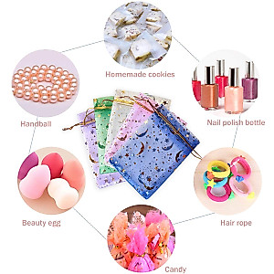 yuntop 100Pcs Moon Star Organza Jewelry Candy Pouch, Gift Bags Pouches for Wedding Party Valentine's Day (Mixed Color, 3.5 x 4.7 inch)