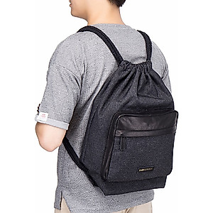 EnzoDesign Unisex Canvas Leather Drawstring Cinch Backpack