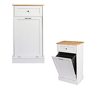 TOLEAD Tilt Out Trash Cabinet Free Standing 10 Gallon Recycling Trash Can Cabinet for Farmhouse Kitchen,Living Room, Dining Room, White