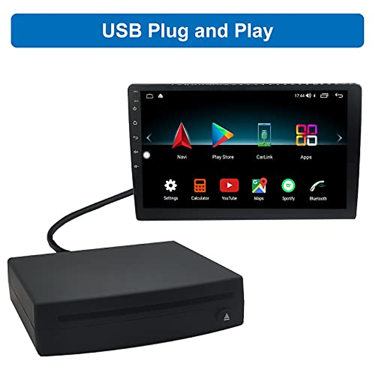 External CD Player for Car via USB Radio Connection,Vehicle Portable CD Player for Android Navigation/TV/PC with USB Plug and Play
