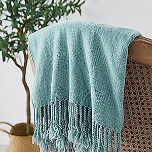 BOURINA Chenille Throw Blanket with Decorative Fringe for Couch Sofa Chair Blanket (50×60 Inches) Aqua