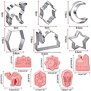 Kavoc 12 Pieces Eid Mubarak Cookie Cutters with Plunger Stamps Set, Ramadan Islamic Muslim Biscuit Molds Star Lantern Moon 3D Cookie Stamper for Eid Mubarak Decor Muslim Party Baking Supplies (Eid)